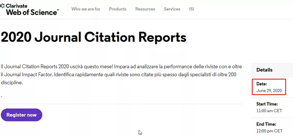 艾德思SCI论文服务 的想法: Clarivate（科睿唯安）官网通知：2020年JCR将于6月29日11:00 正式发布。届时EditSprings也会尽力更新资源。EditSprings ...