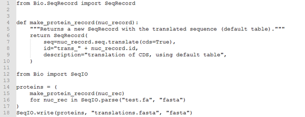 觉悟道 的想法 Biopython：核酸转蛋白 Seq Translate 获取序列并翻译 Id Fasta序列名字 Description Fasta名后添加说明 Seqio