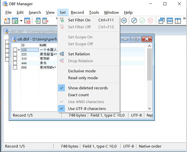 西东 的想法: dbf文件，其实也可存utf8数据，只是不能用旧的Foxpro，Perl用XBase模块，但这个展示工具不错，扩B~字也可正常显示。 #Unicode - 知乎