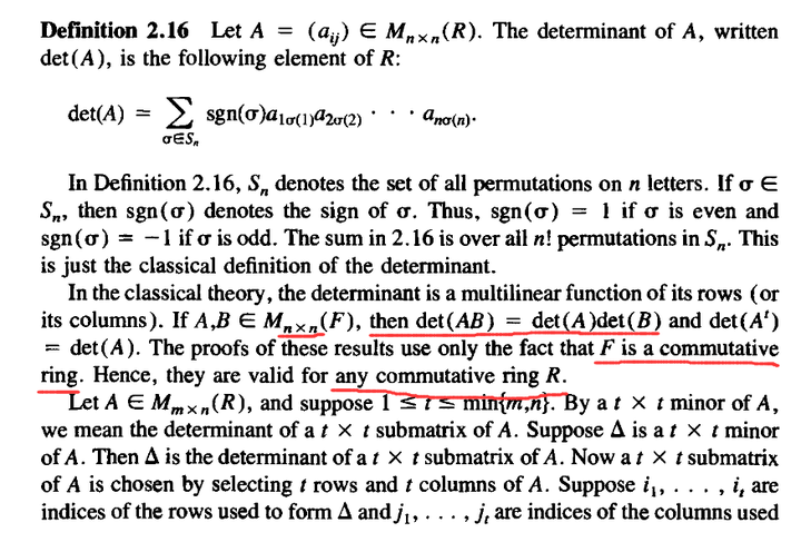 只要 A和B是交换环上的矩阵，是不是就有detAB=detAdetB？ - 知乎