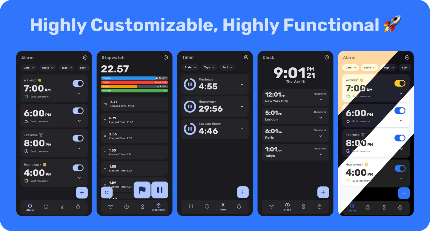 Chrono：一款免费开源的安卓时钟App，集闹钟、计时器、秒表、世界时钟于一身，界面美观，高度自定义