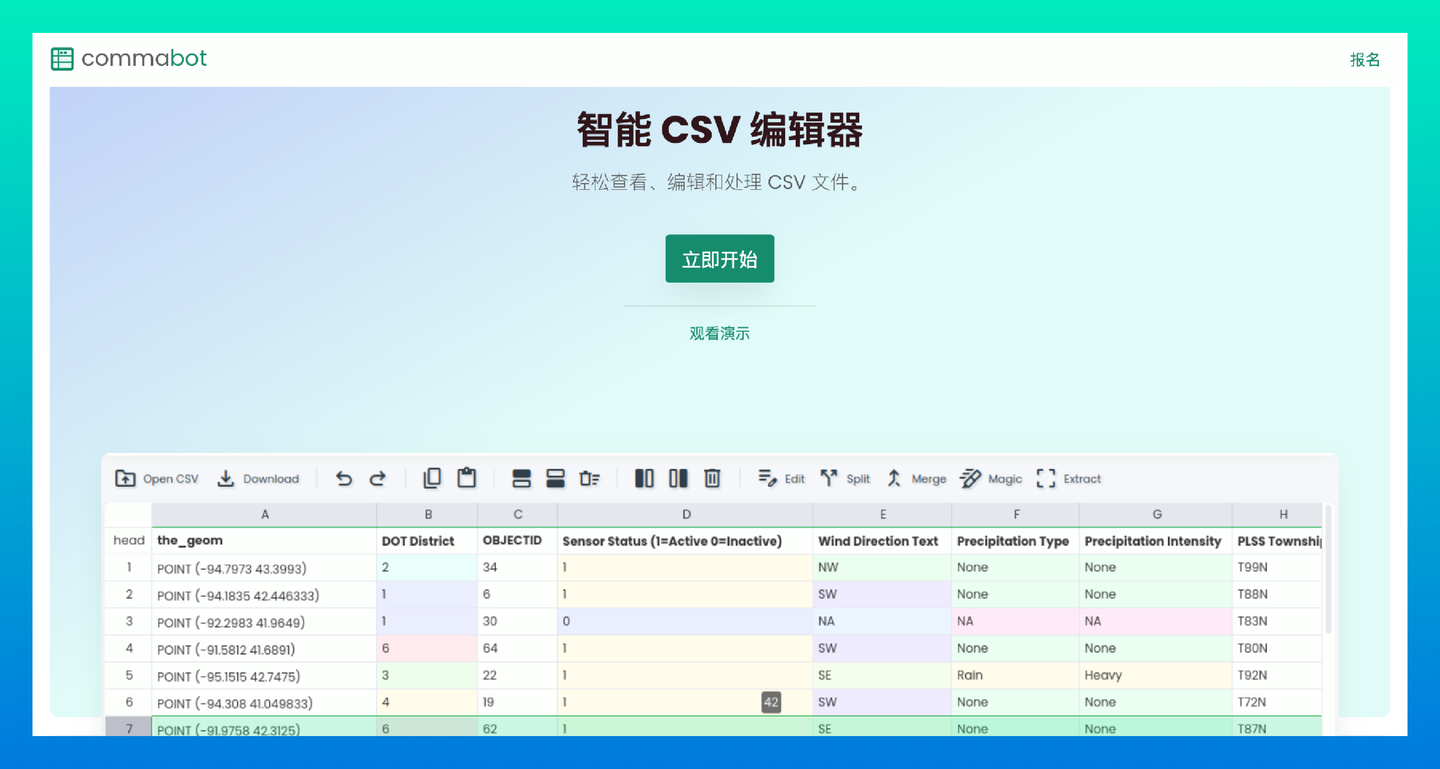 Commabot：AI智能CSV编辑器，轻松查看、编辑和处理 CSV 文件