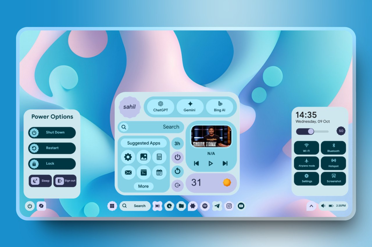 MD3-Windows：一个高颜值的动态小部件工具，能根据壁纸颜色自动调整界面，提供时钟、天气、音乐等多项功能