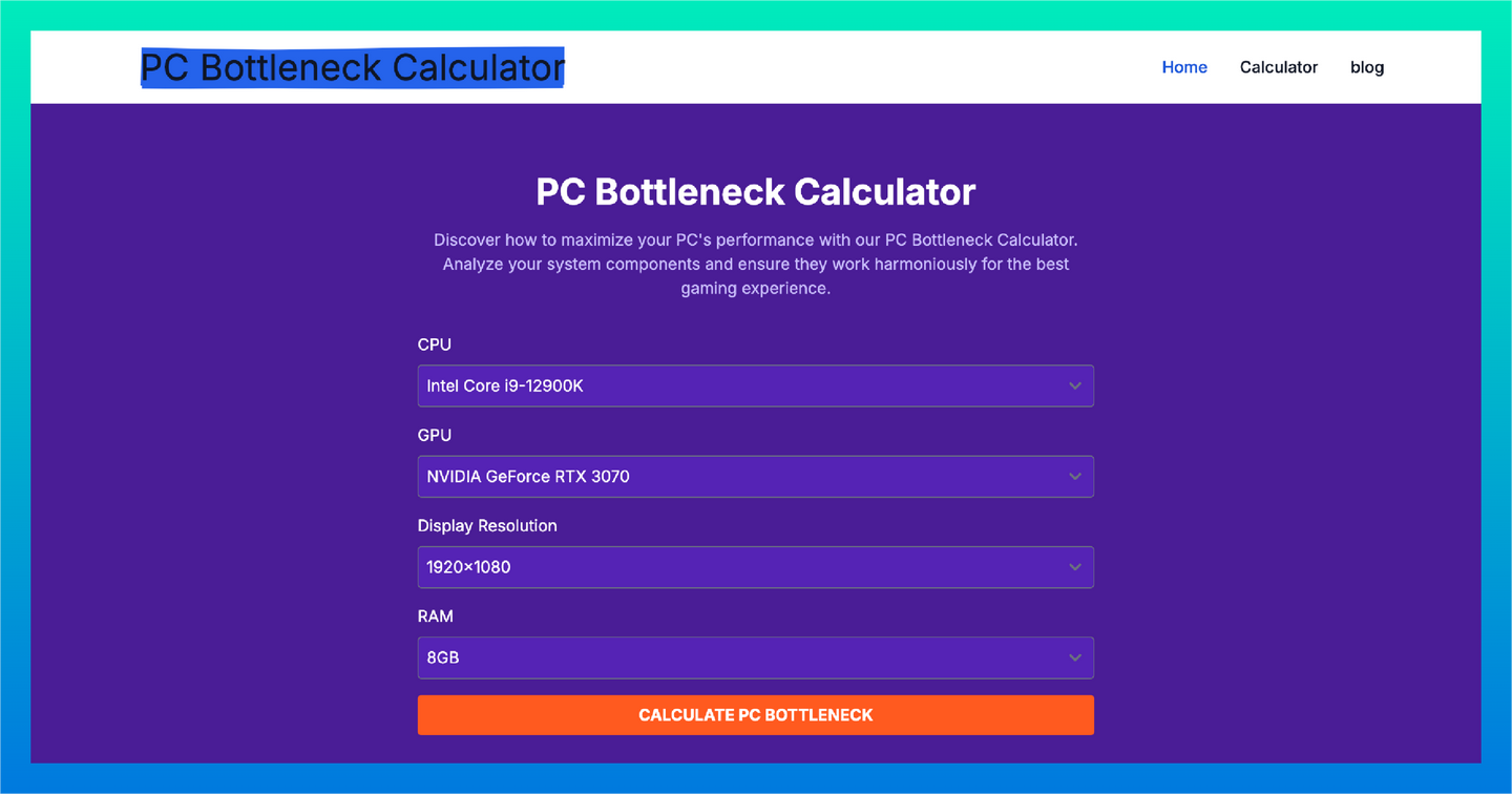 PC Bottleneck Calculator：计算机硬件性能评分器，优化你的计算机性能