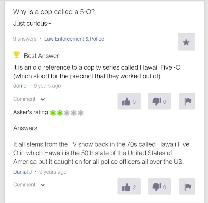 为什么有的美剧里称呼警察为50（five-o 或者 fifty）？ - 知乎