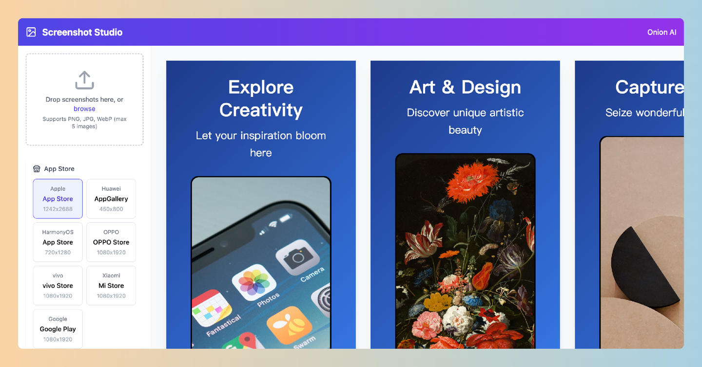 Screenshot Studio：免费的App预览图制作工具，轻松帮你打造华为、小米等应用商店的精美截图！
