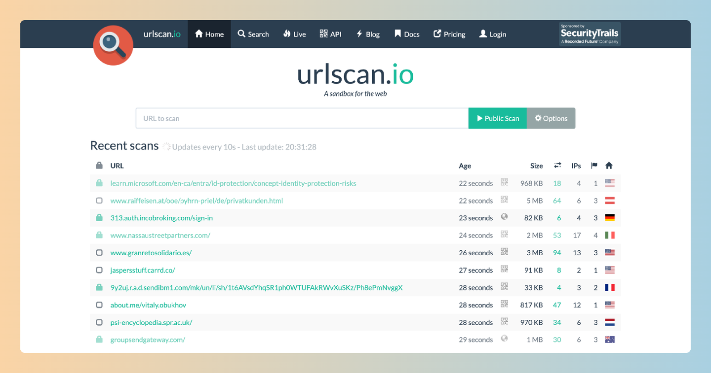 urlscan.io：一项扫描和分析网站的免费服务，提供了对网页进行安全分析和检测的功能