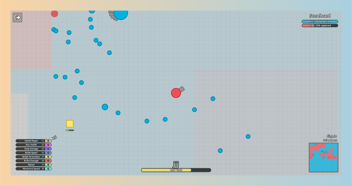 Diep.io：多人在线坦克大战，向周围的敌人发射子弹消灭它们，简单易上手，却又充满策略和挑战！