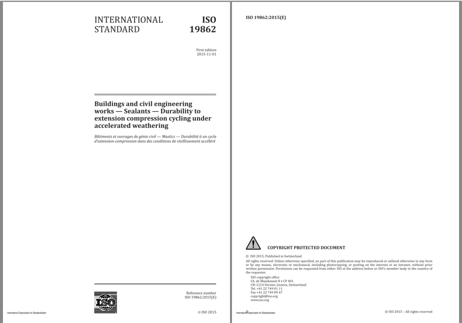 ISO 19862-2015（原版PDF）+Chinese（ISO中文版翻译） 中文名称：建筑物和土木工程--密封剂--加速风化条件下扩展压缩 ...