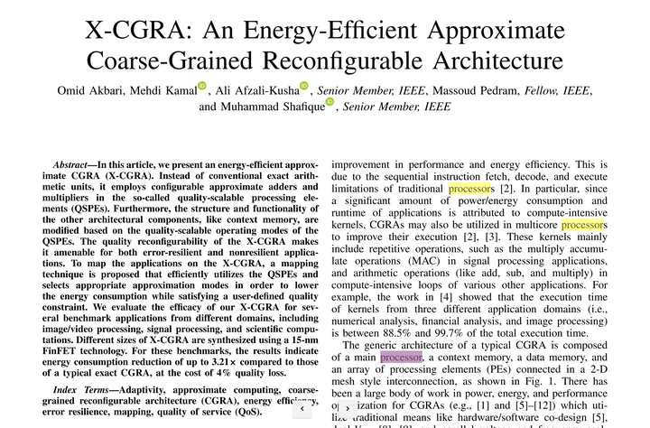 粗粒度可重构体系结构研究：X-CGRA: An Energy-Efficient Approximate Coarse-Grained Reconfigurable Architecture ...
