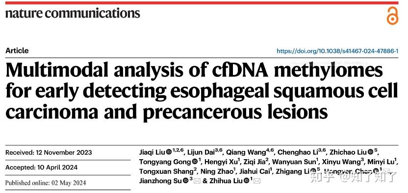 cfDNA甲基化组多模式分析早期检测食管鳞状细胞癌和癌前病变｜Nature子刊 - 知乎