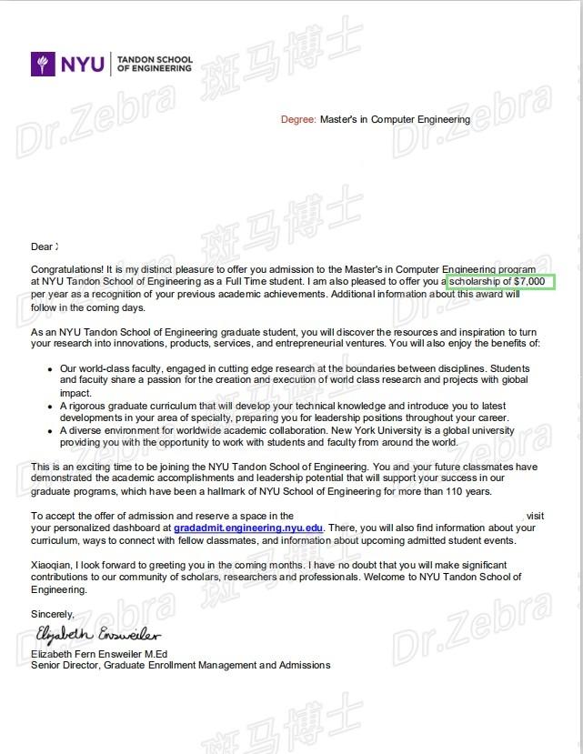 【斑马博士捷报】New York University（NYU）MS in Computer Engineering纽约大学计算机工程硕士录取 ...