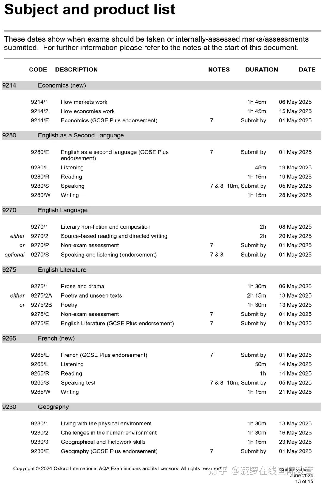 建议收藏！A-Level三大考试局（爱德思/AQA/CAIE）2025年考试时间已出！超详细日历帮你理好了！ - 知乎