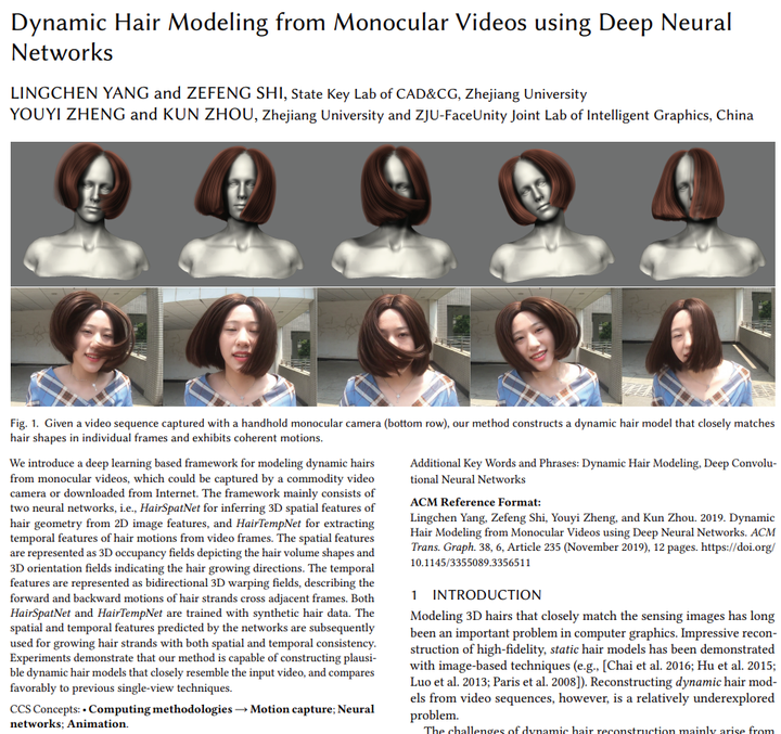 Dynamic Hair Modeling from Monocular Videos using Deep Neural Networks ...