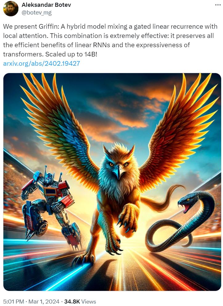 再超Transformer！ Google 提出两个新模型(Griffin、Hawk)，强于Mamba，更省资源 - 知乎