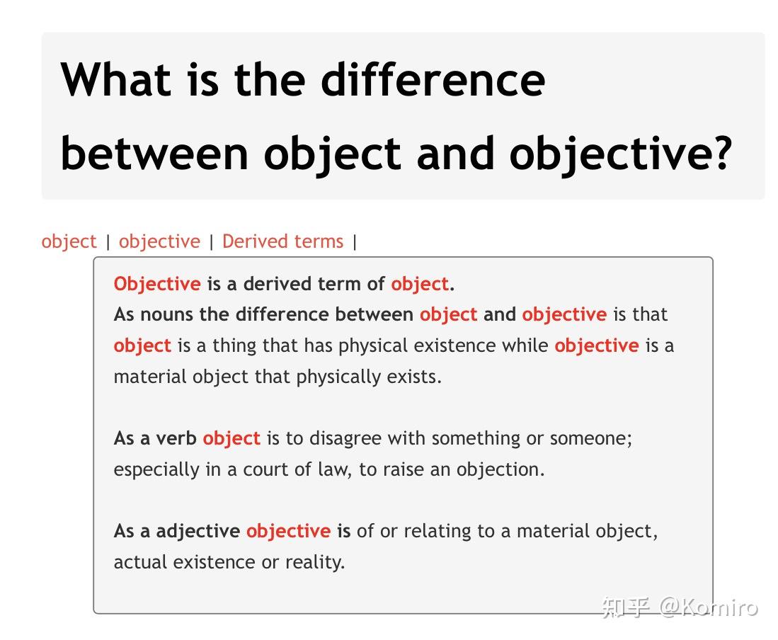 object和objective都有“目的，宗旨”的释义，在语境使用中他们的区别是？ - 知乎