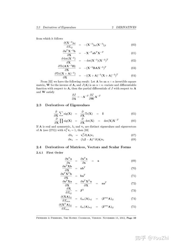 矩阵微积分公式查表(The Matrix Cookbook) - 知乎