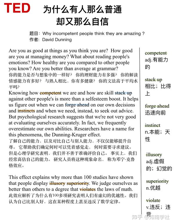 经典TED演讲TED演讲稿：为什么有人那么普通却又那么自信 - 知乎