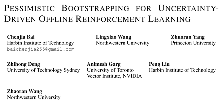 Pessimistic Bootstrapping for Uncertainty-Driven Offline Reinforcement Learning - 知乎