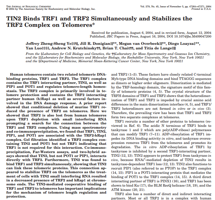 【文献翻译】TIN2同时结合TRF1和TRF2并稳定端粒上的TRF2复合物 - 知乎