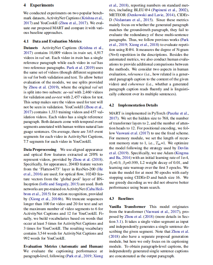 MART: Memory-Augmented Recurrent Transformer for Coherent Video Paragraph Captioning - 知乎