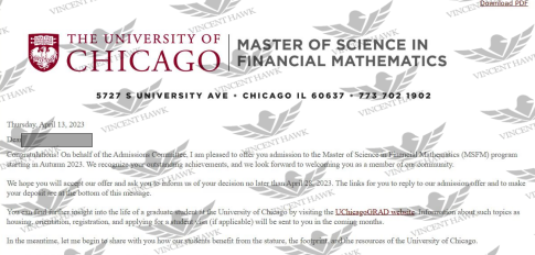 2023 VH Offer | UChicago MSFM+2！芝加哥大学金融数学录取战绩再添光彩两笔！ - 知乎