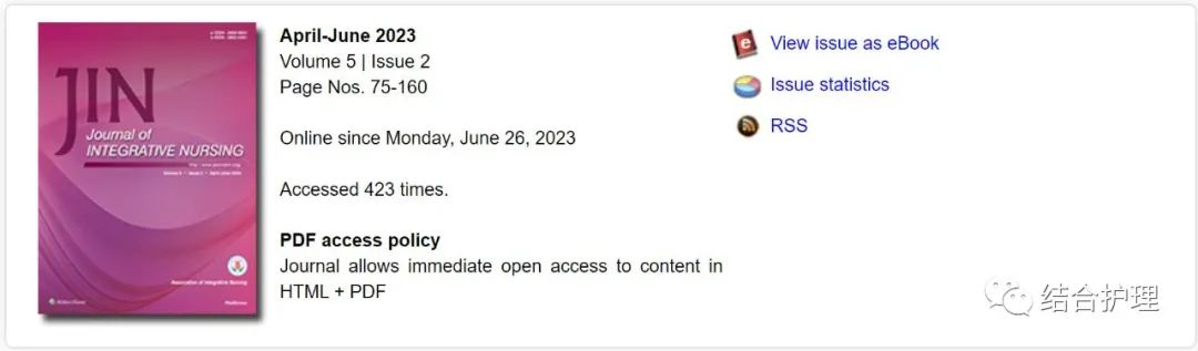 英文期刊 | Journal of Integrative Nursing 2023年2期在线出版 - 知乎