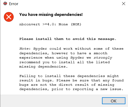 【问题】打开spyder时报错missing dependencies nbconvert>= - 知乎