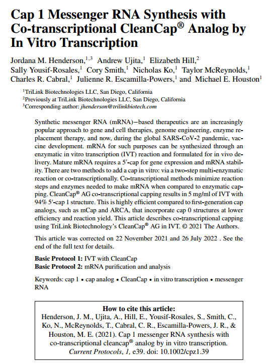【文献翻译】通过体外转录用共转录CleanCap类似物合成Cap1信使RNA - 知乎