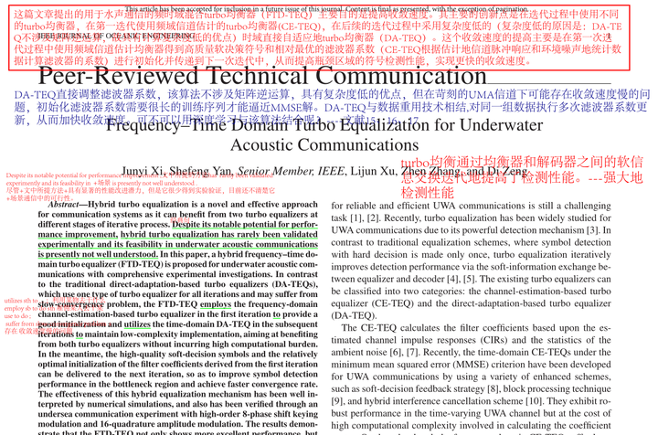 Frequency–Time Domain Turbo Equalization for Underwater Acoustic ...