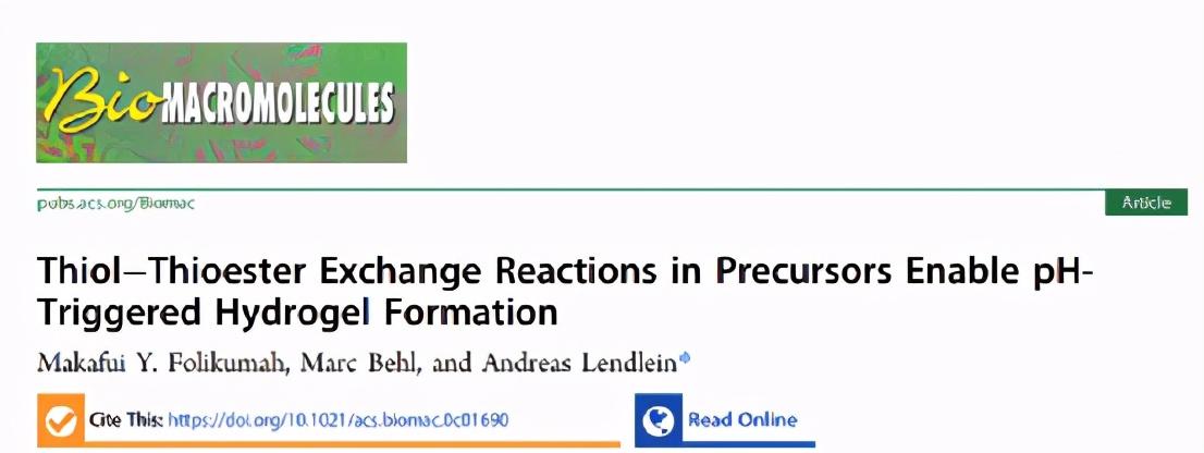 《Biomacromolecules》硫醇-硫酯交换反应使pH引发的水凝胶形成 - 知乎