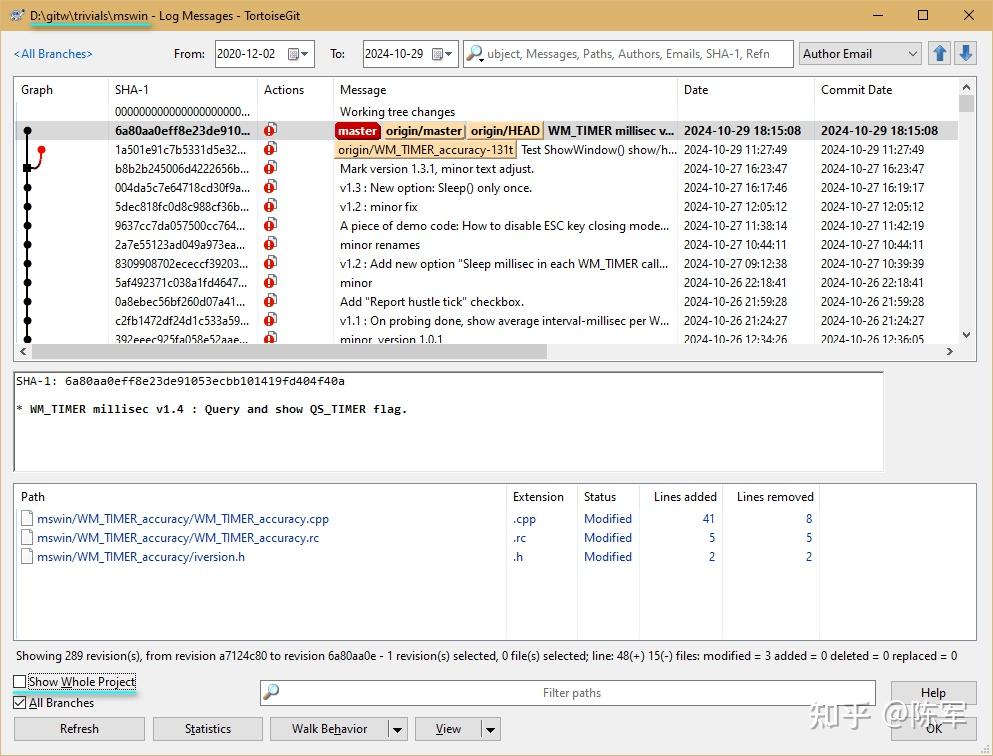 TortoiseGit → Show log, UI 设计上一个非常糟糕的地方, 展示逻辑颠倒 - 知乎