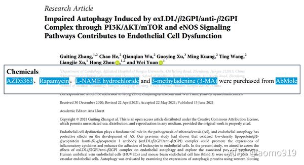 AbMole科研-oxLDL/β2GPI/抗-β2GPI复合物通过PI3K/AKT/mTOR和eNOS信号通路诱导的自噬受损有助于内皮细胞功能障碍 - 知乎