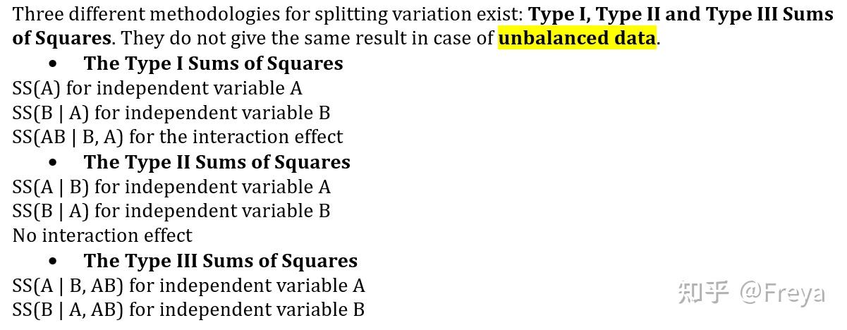 能否讲解一下Type I, II, and III Sums of Squares？ - 知乎