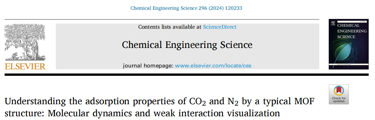 Chemical Engineering Science :分子动力学解释MOF结构CO2和N2吸附特性 - 知乎
