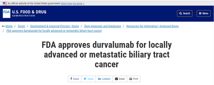美国FDA批准Durvalumab联合化疗治疗局部晚期和晚期胆道癌 - 知乎
