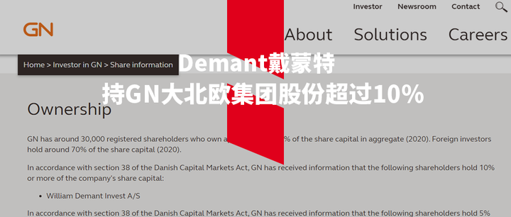 听八方行业新闻|Demant戴蒙特持GN大北欧集团股份超过10% - 知乎