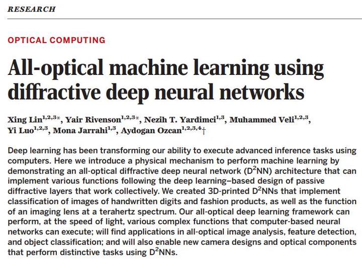[光计算与人工智能]论文阅读2：All-optical machine learning using diffractive deep neural networks - 知乎