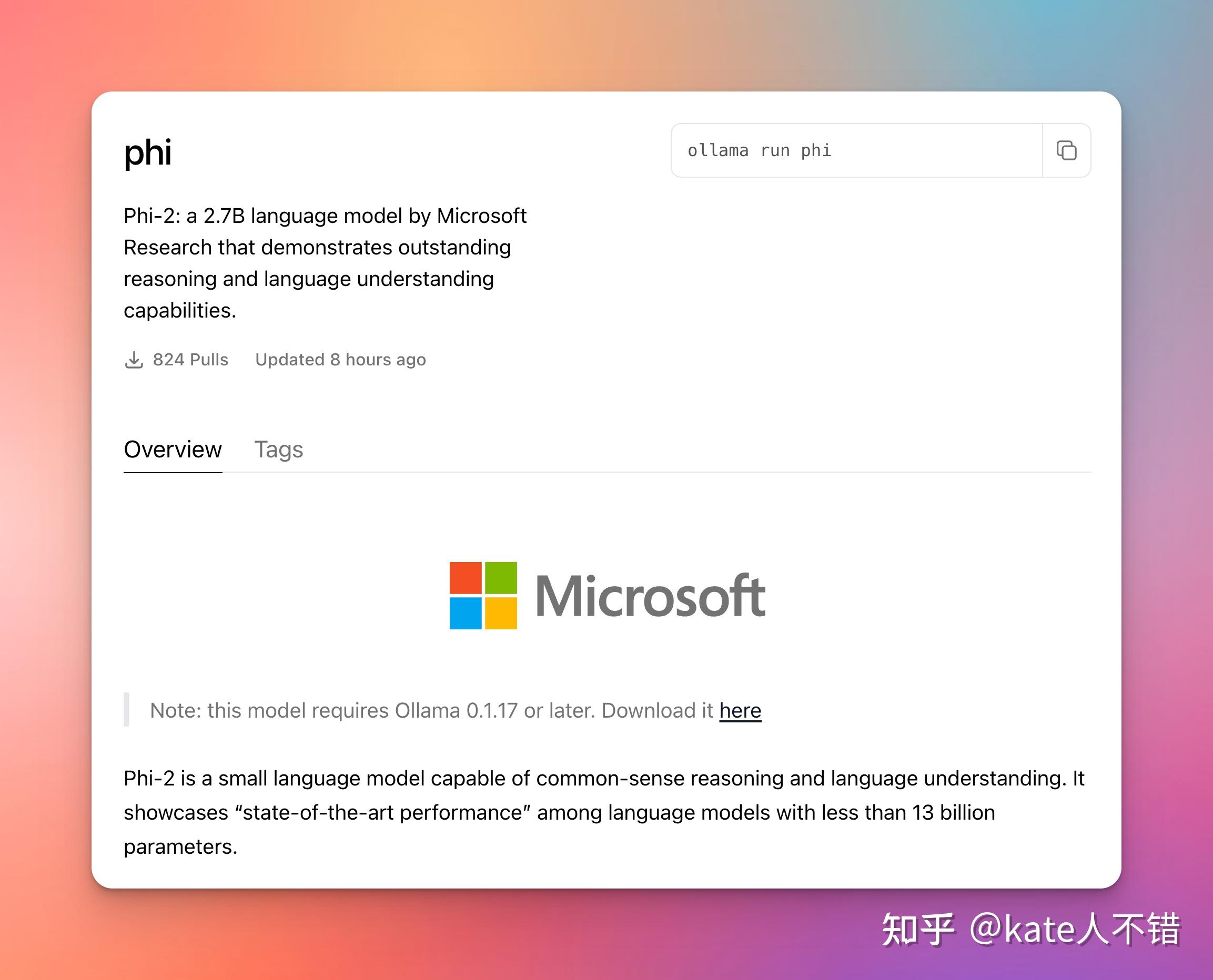 Ollama 现在支持安装微软发布的Phi-2模型，附安装流程 - 知乎