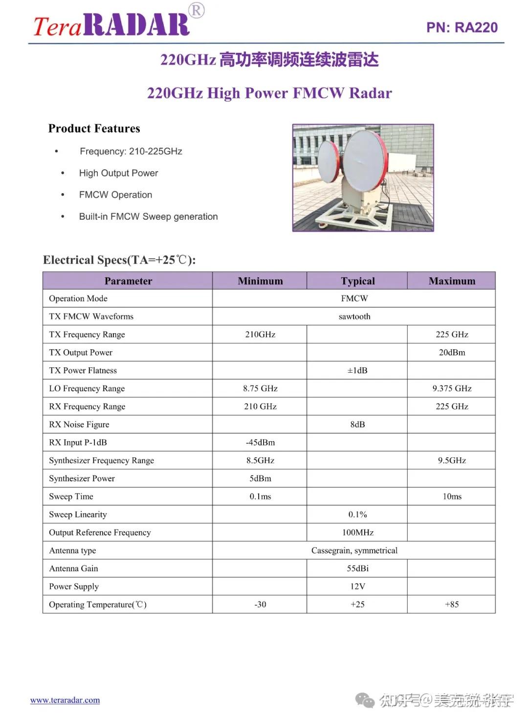 太赫兹高功率太赫兹雷达（RA220） - 知乎