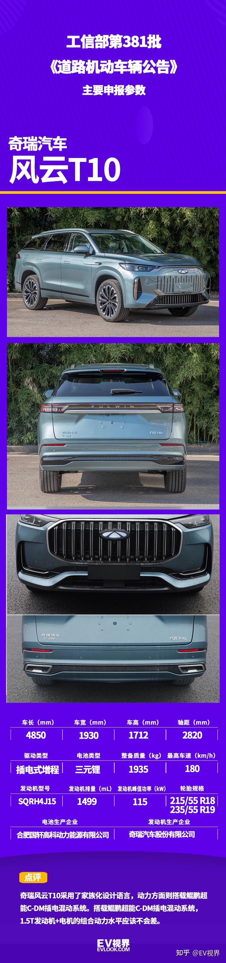 搭载鲲鹏C-DM插电混动系统 奇瑞风云T10申报图曝光 - 知乎