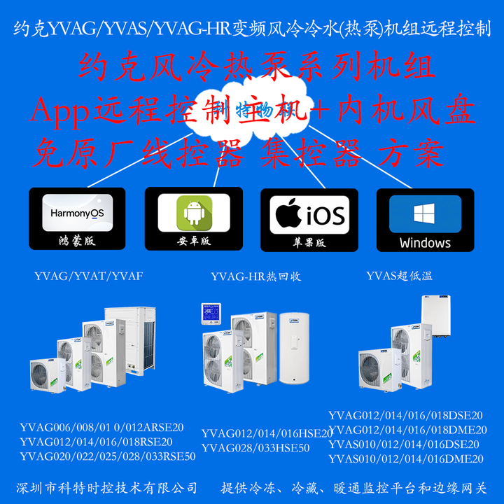 约克YVAG/YVAT/YVAF/YVAZ水生态中央空调 免主机线控器/SMART Planel集控器 实现手机App远程控制 主机+内机风盘 ...