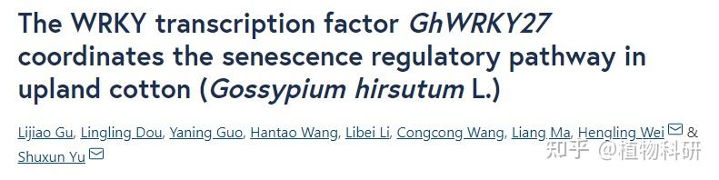 BMC Plant Biology|中国农业科学院棉花研究所用Y2H等技术揭示了WRKY 转录因子GhWRKY27协调陆地棉的衰老调控途径 - 知乎