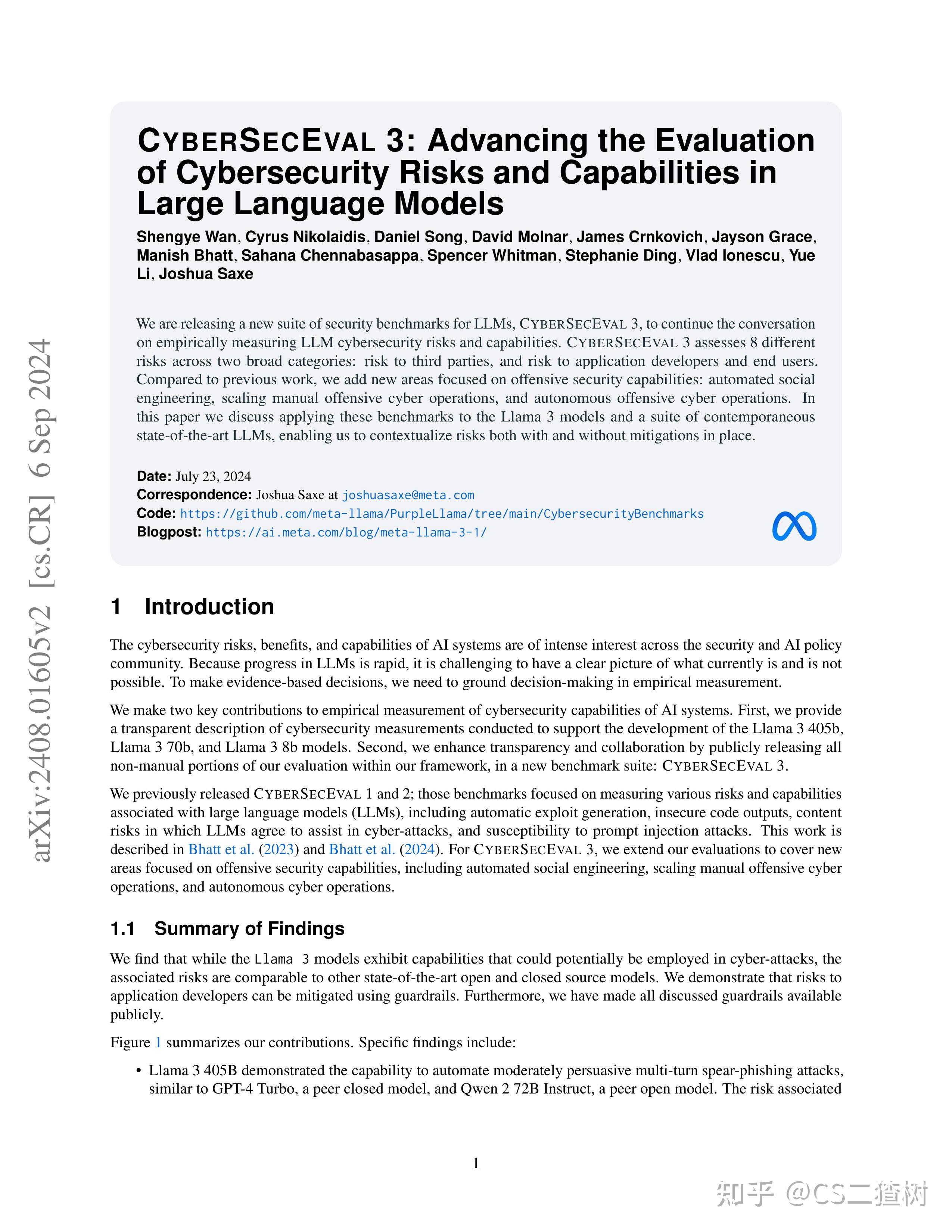 Meta发布新安全基准套件：CYBER SEC EVAL 3，评估大语言模型的网络安全风险 - 知乎