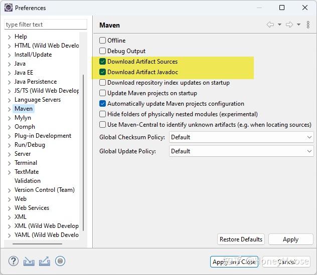 Eclipse 如何设置 Maven 下载源代码和文档 - 知乎
