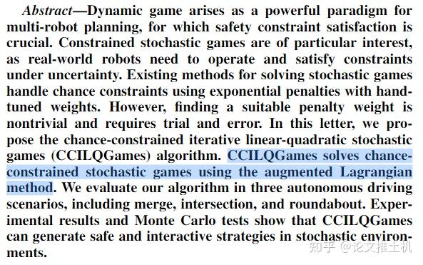Chance-Constrained Iterative Linear-Quadratic Stochastic Games - 知乎
