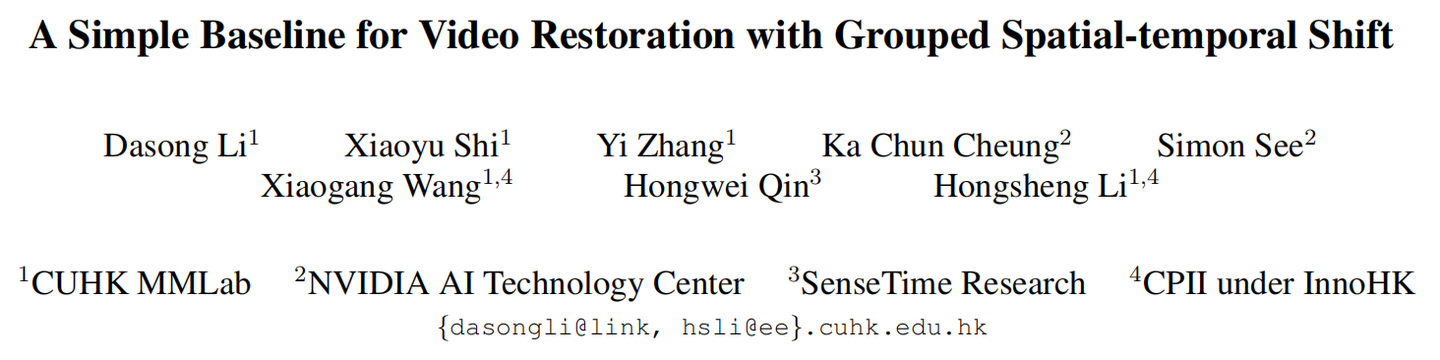 CVPR23 视频复原：A Simple Baseline for Video Restoration with Grouped Spatial-temporal Shift - 知乎