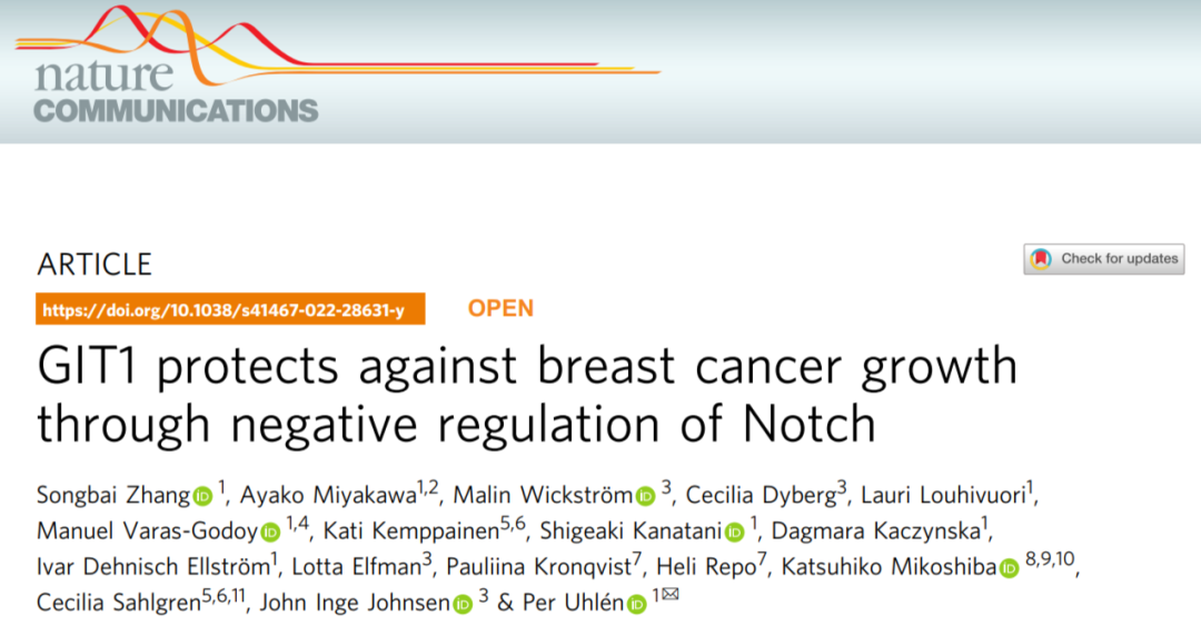 Nat Commun︱卡罗林斯卡医学院发现GIT1抑制乳腺癌生长并可评估患者预后风险 - 知乎