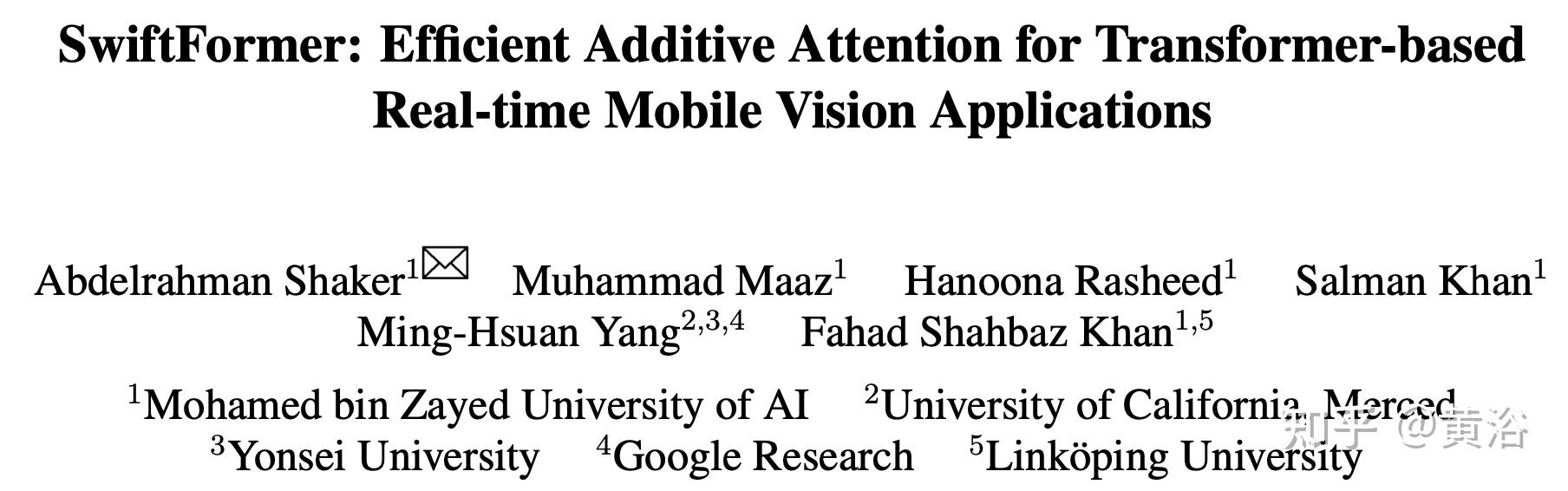 SwiftFormer：高效加性注意用于基于Transformer的实时移动端视觉应用 - 知乎