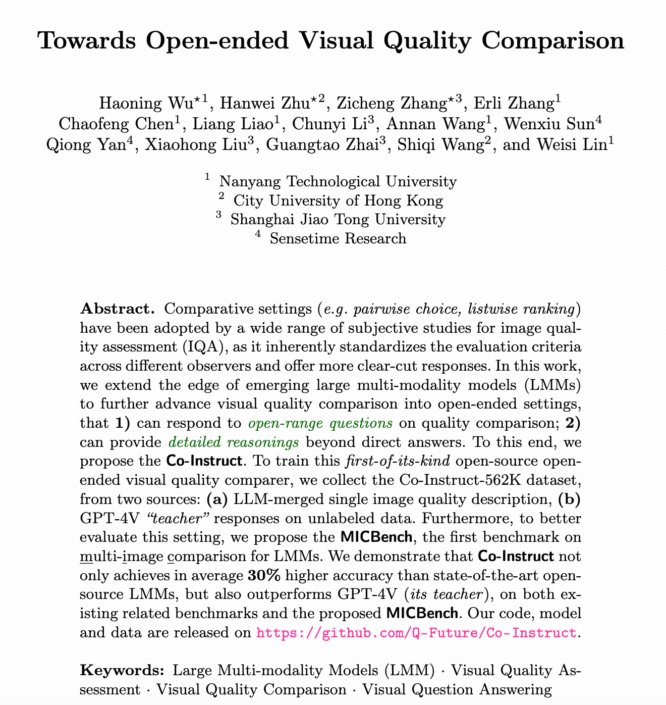 ECCV 2024 Oral | Co-Instruct: 让通用多模态大模型学会比较视觉质量 - 知乎